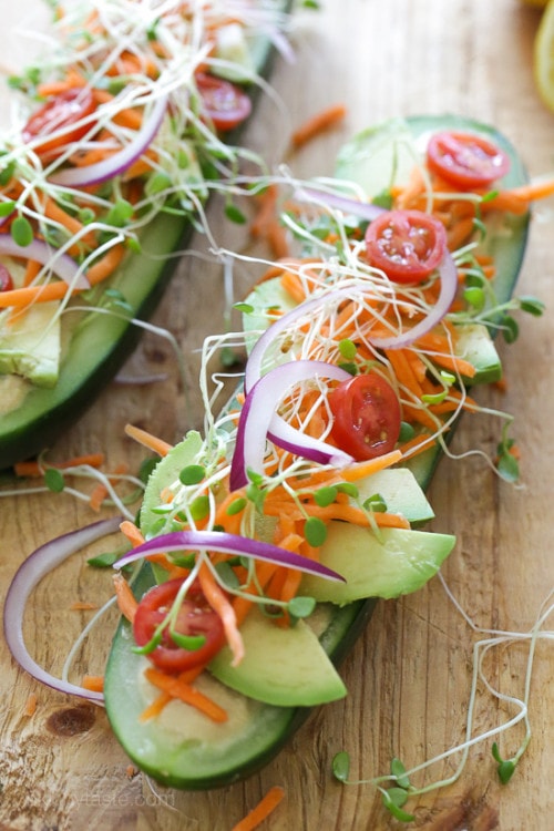 Veggie Hummus Cucumber Boats - Skinnytaste