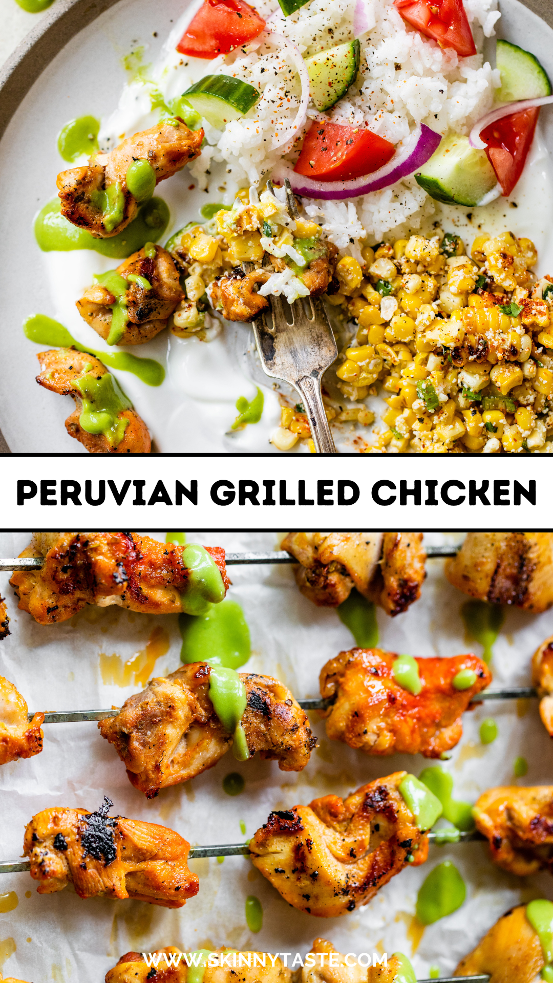 Peruvian Grilled Chicken Skewers with Avocado Aji Verde Sauce