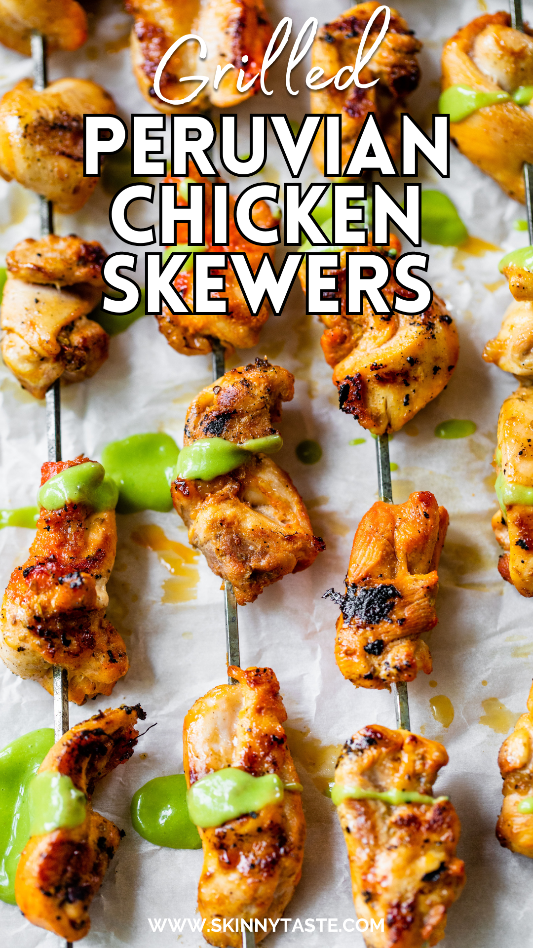 Peruvian Grilled Chicken Skewers with Avocado Aji Verde Sauce