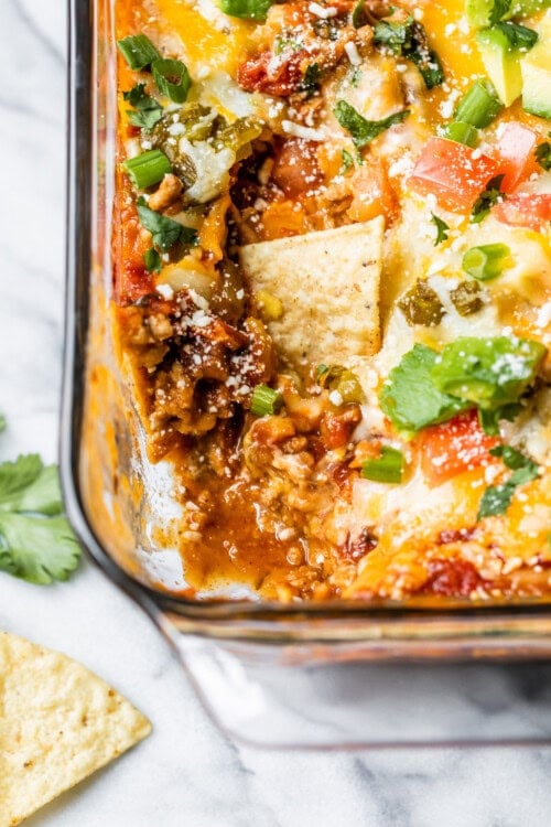 Mexican Layer Dip (Hot and Cheesy) - Skinnytaste