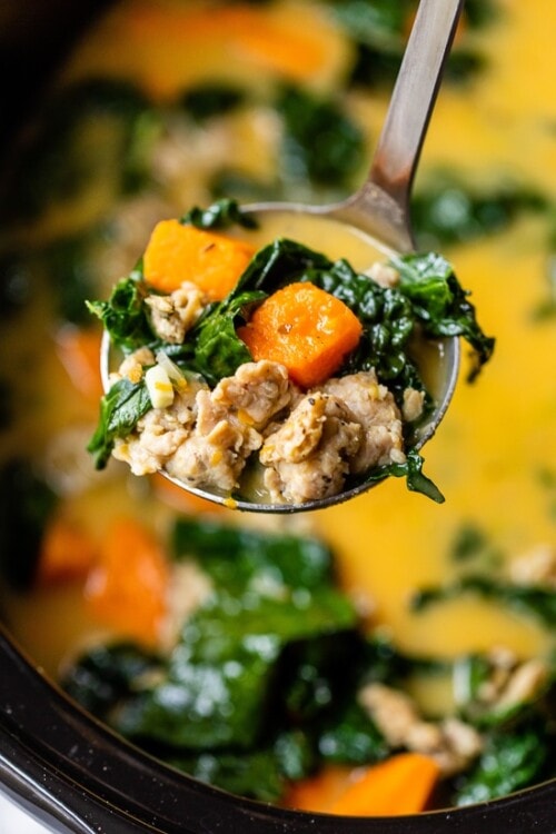 Sweet Potato Soup with Sausage (Slow Cooker, Instant Pot, Stove)