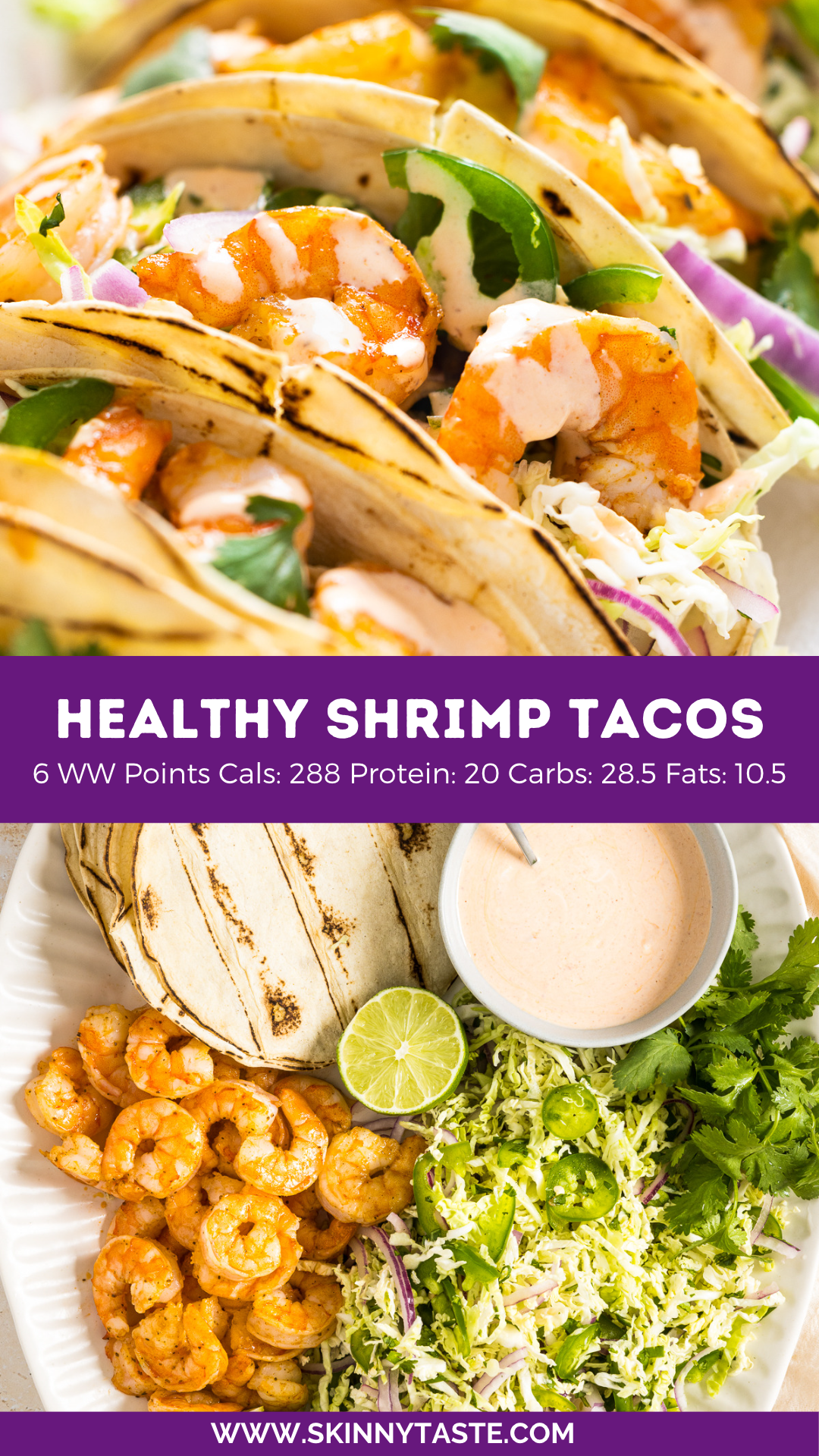 Shrimp Tacos with Cabbage Slaw and Spicy Cream | Skinnytaste
