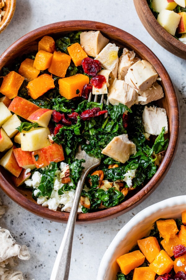 Autumn Kale Salad with Chicken | High Protein Main Dish Salad - Skinnytaste