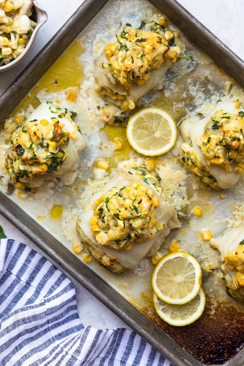 Crab-Stuffed Flounder with Zucchini and Corn | Skinnytaste