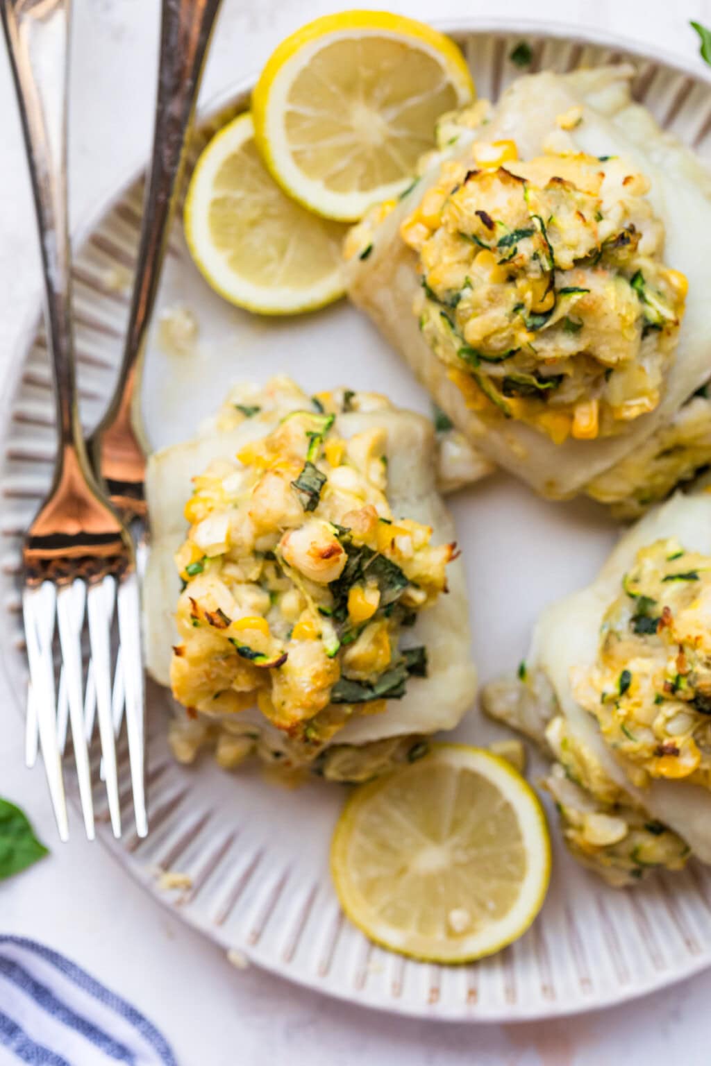 Crab-Stuffed Flounder with Zucchini and Corn | Skinnytaste