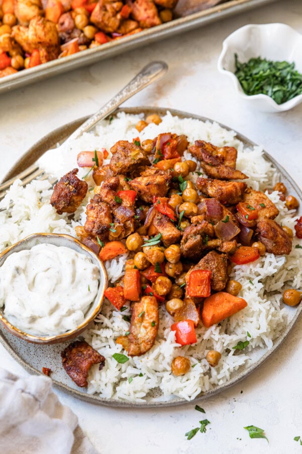 Chicken Shawarma Sheet Pan Dinner (Easy One Pan Meal) - Skinnytaste