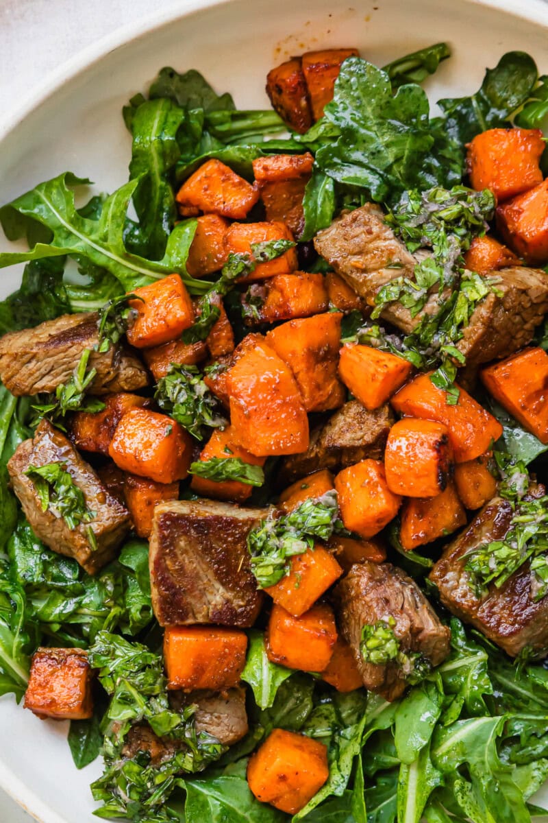 Fall Steak Salad with Sweet Potatoes and Chimichurri - Skinnytaste