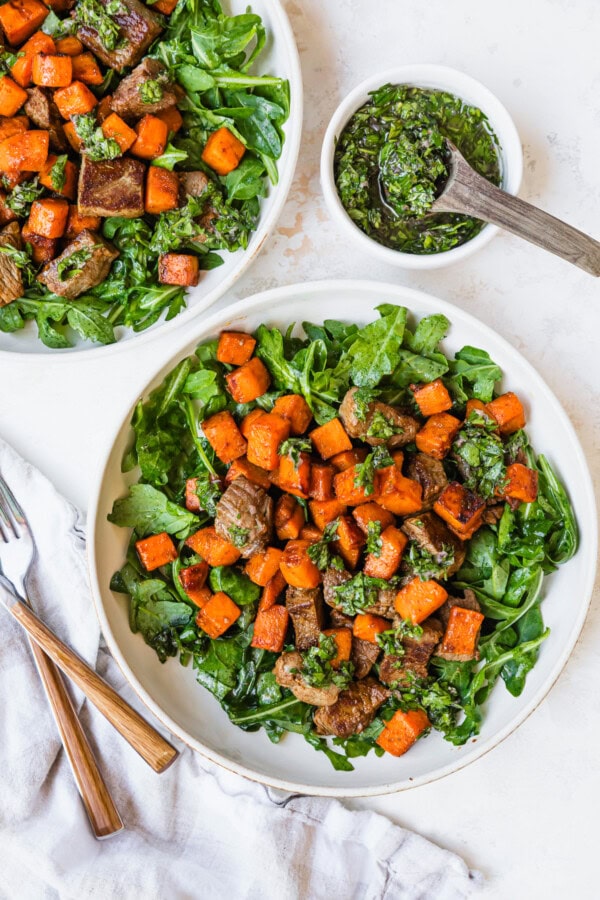 Fall Steak Salad with Sweet Potatoes and Chimichurri - Skinnytaste