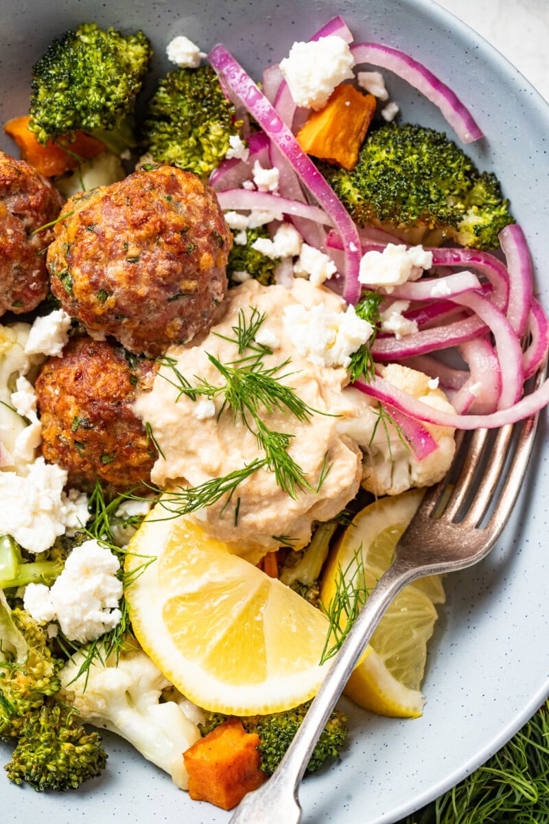 Sheet Pan Mediterranean Meatball Bowls with Roasted Vegetables ...